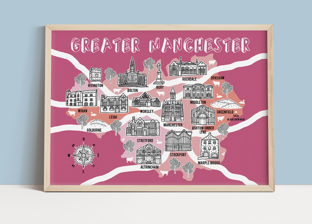 Greater Manchester Illustrated Map – Bea Baranowska Illustration