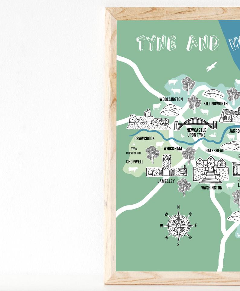 Tyne and Wear Illustrated Map – Bea Baranowska Illustration